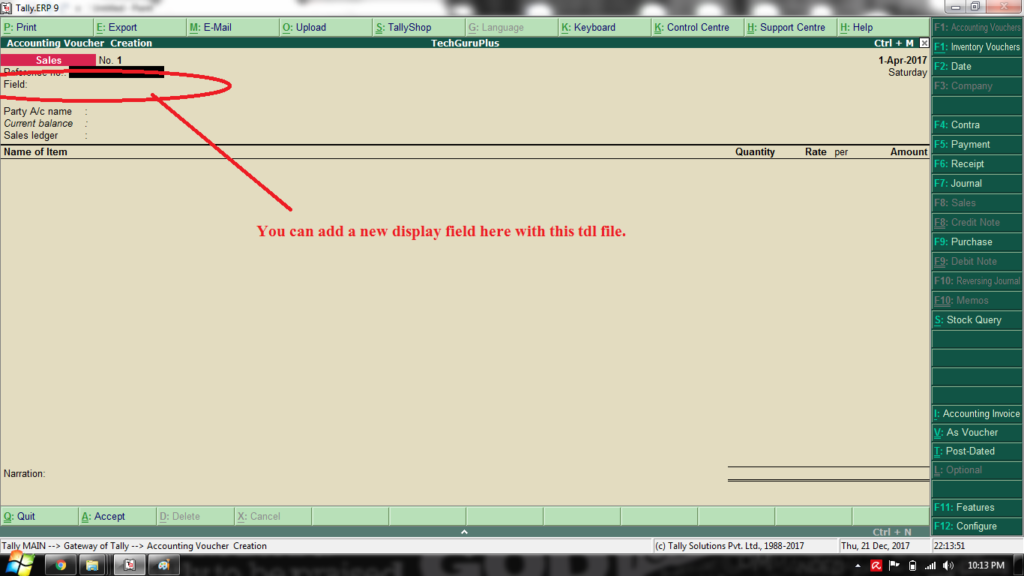 Add New Display Column in Voucher Entry (Tally ERP 9 Add-on .tdl File)