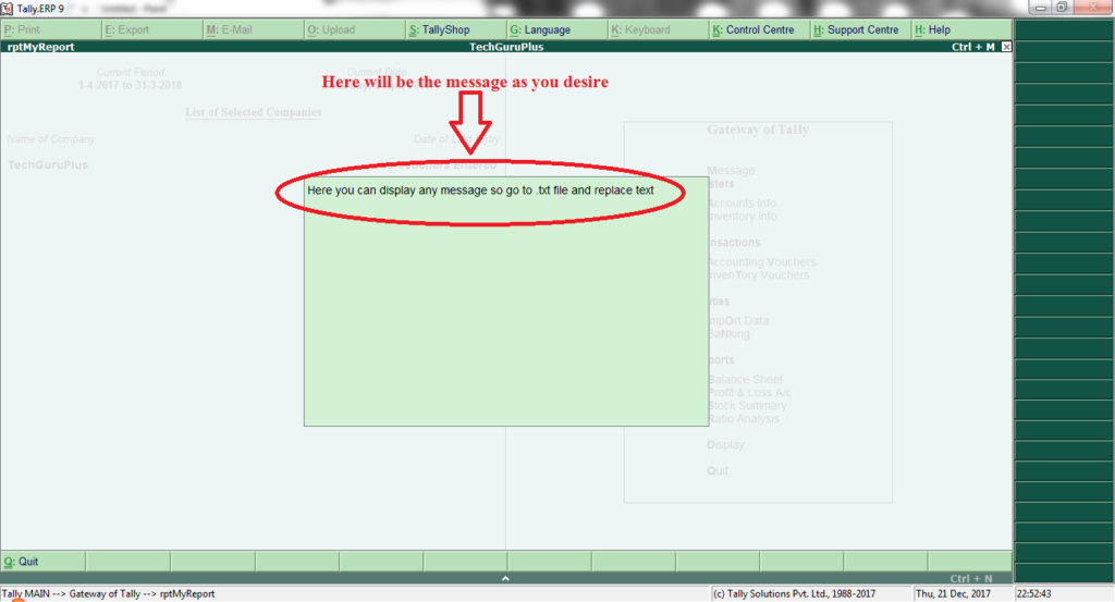 Add Own Message Menu with Display Message (Tally ERP 9 Add-on .tdl File)