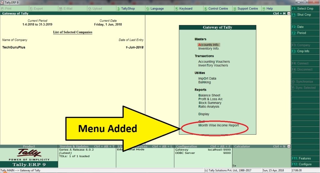 Monthly Income Report TDL for Tally ERP 9