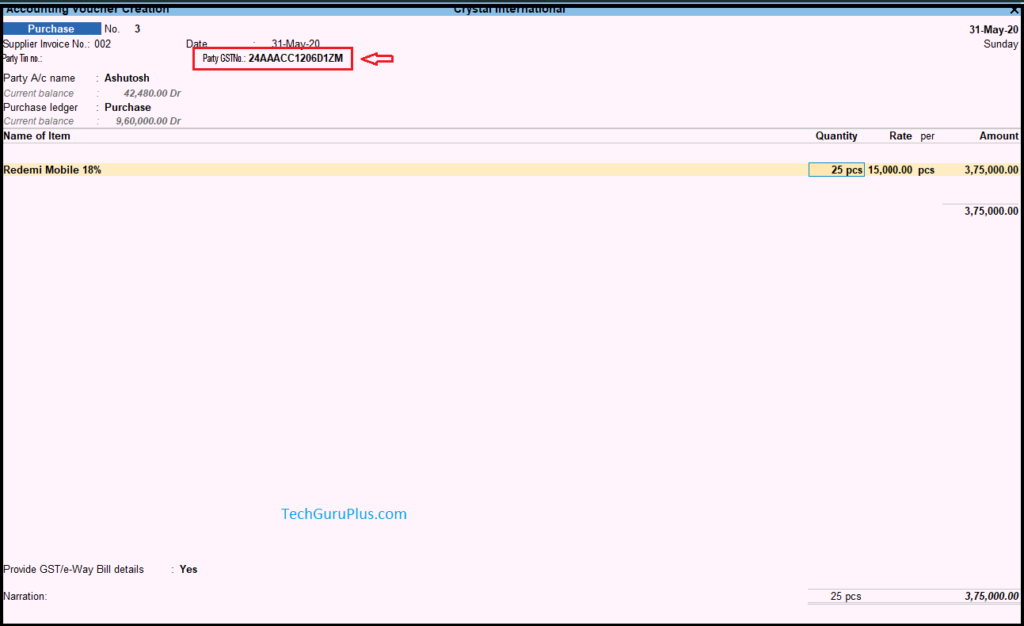 Tally Prime Display GST Number on Voucher TDL File