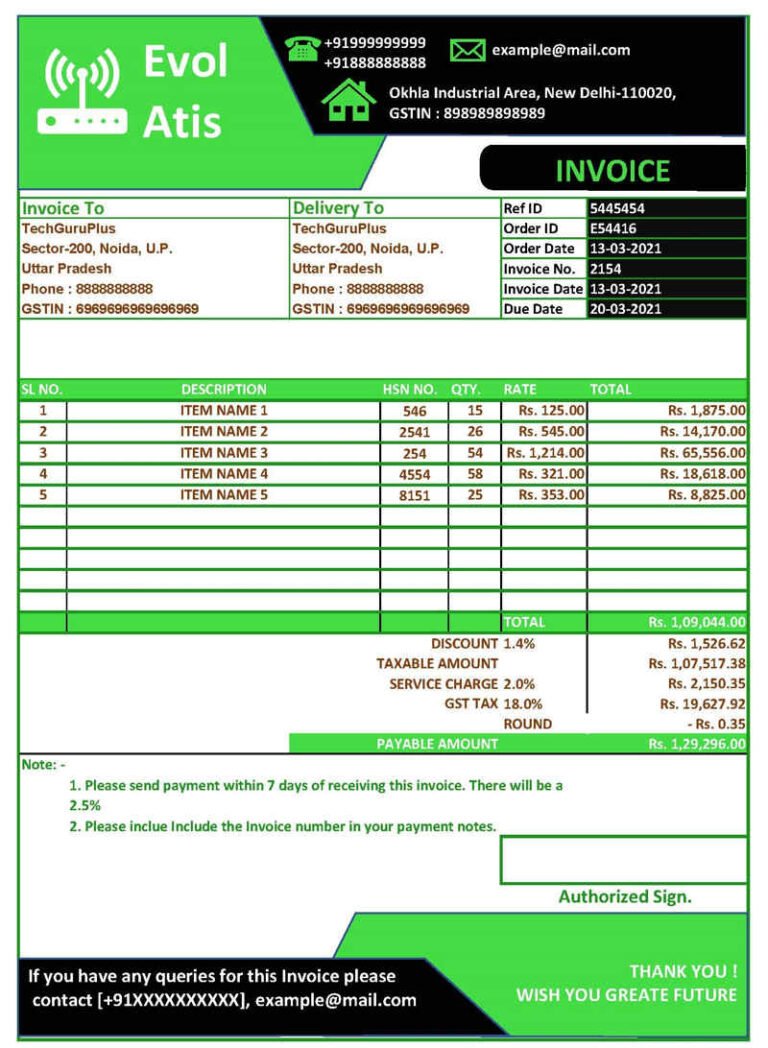 Automatic Tax Calculation Gst Invoice Format In Excel Download Xlsx File