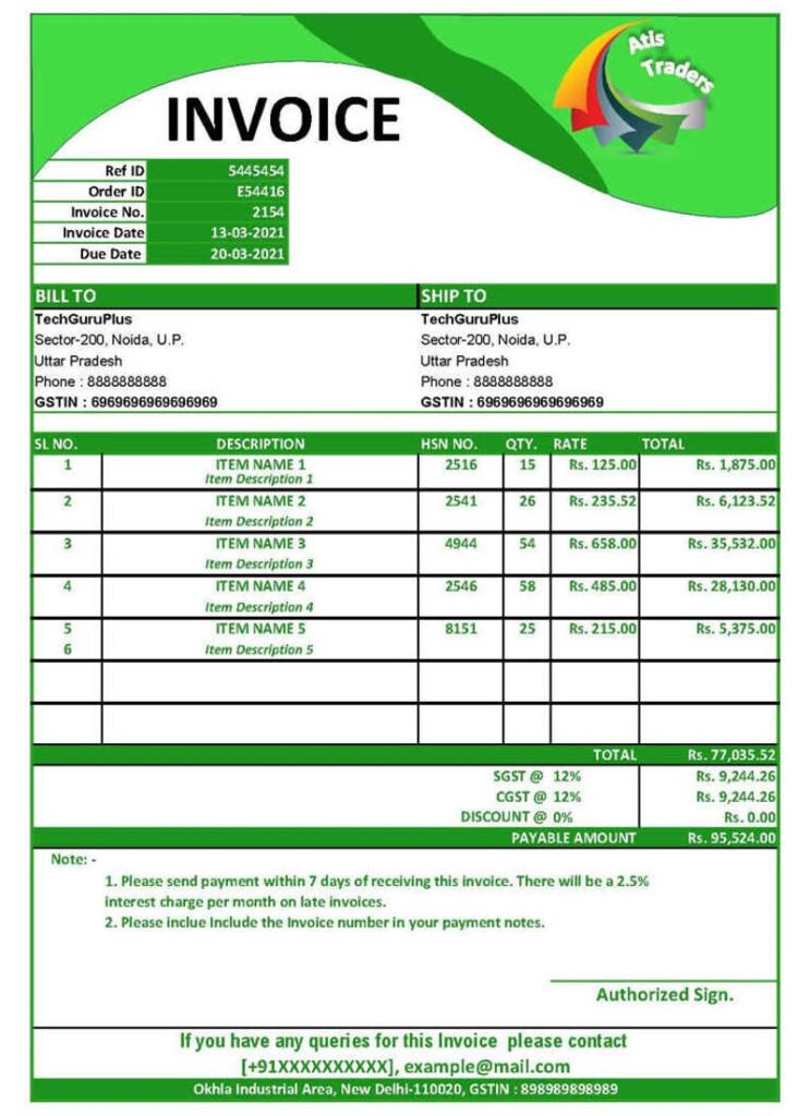 Formula Based Auto Calculation of GST Invoice Format in Excel (Download ...