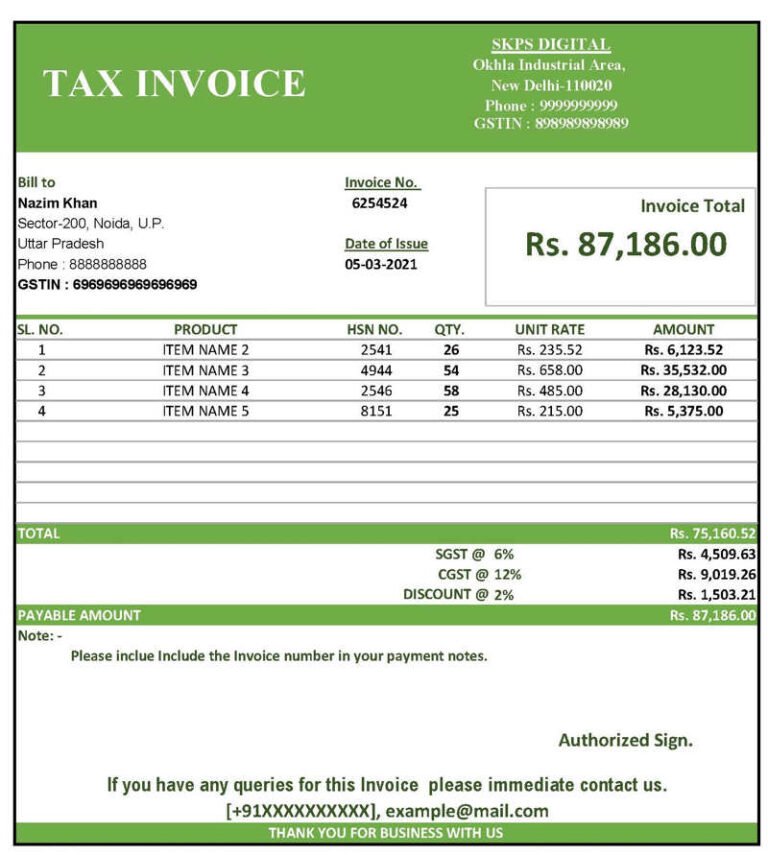 Tax Invoice Template Of GST Invoice Format In Excel Download xlsx File 