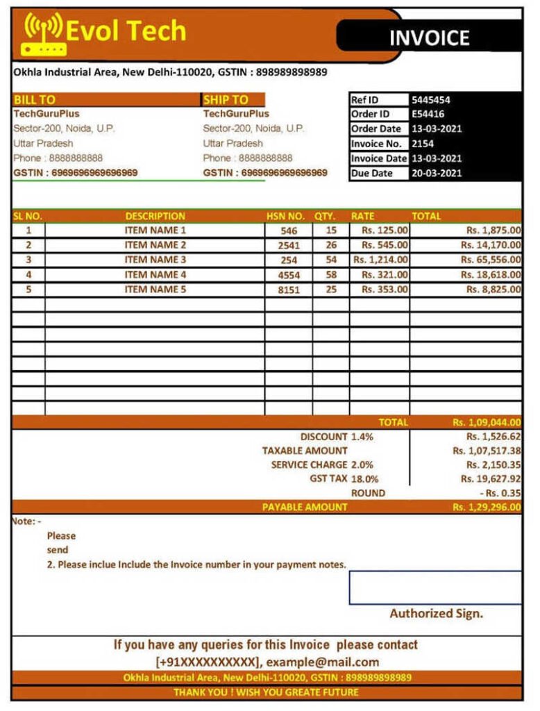 Gst Invoice Format In Excel Word Free Download Xls Doc File