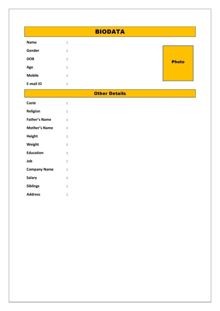 Marriage Biodata Format with Table Layout (Download Word .docx)
