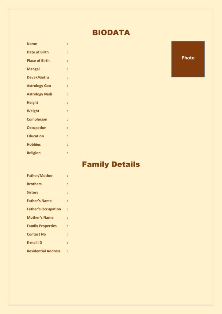 Stylish Marriage Biodata-Word Format (.docx & .PDF) Download