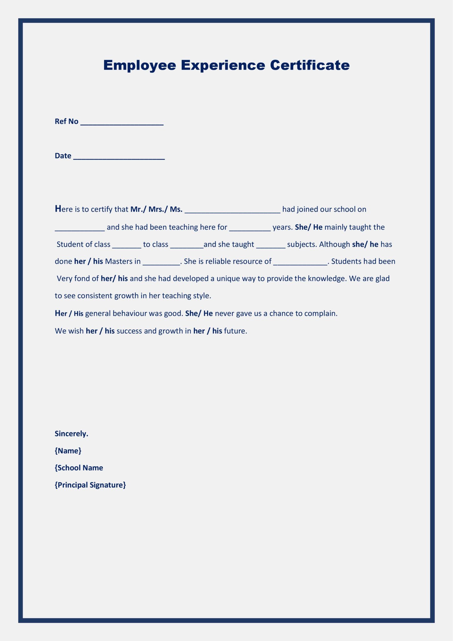 Teacher - Experience Letter / Certificate Template Download in Word (.docx) Teacher - Experience Letter / Certificate Template Download in Word (.docx)