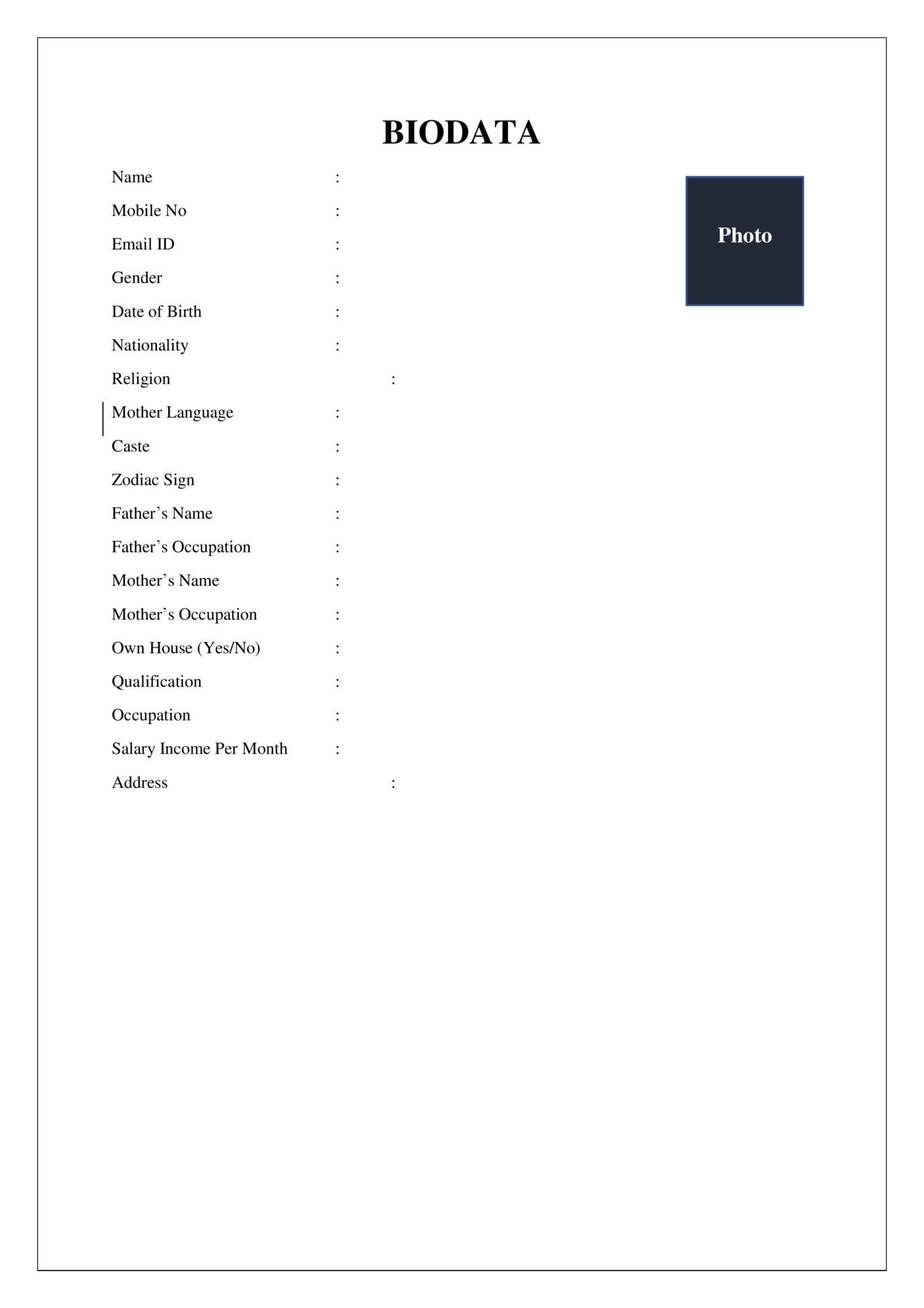 Stylish Marriage Biodata-Word Format (.docx & .PDF) Download