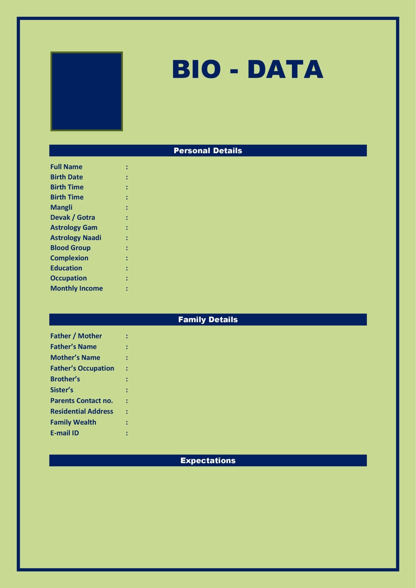 BIO-data for Marriage