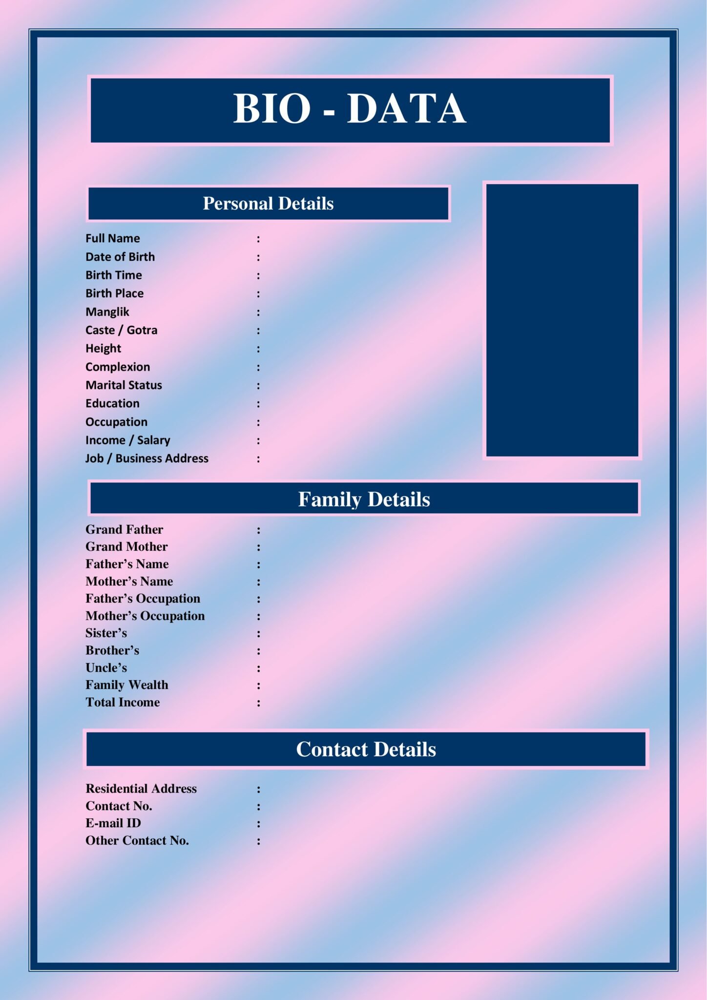 Marriage Biodata Format with Editable Page Border (Download Word .docx)