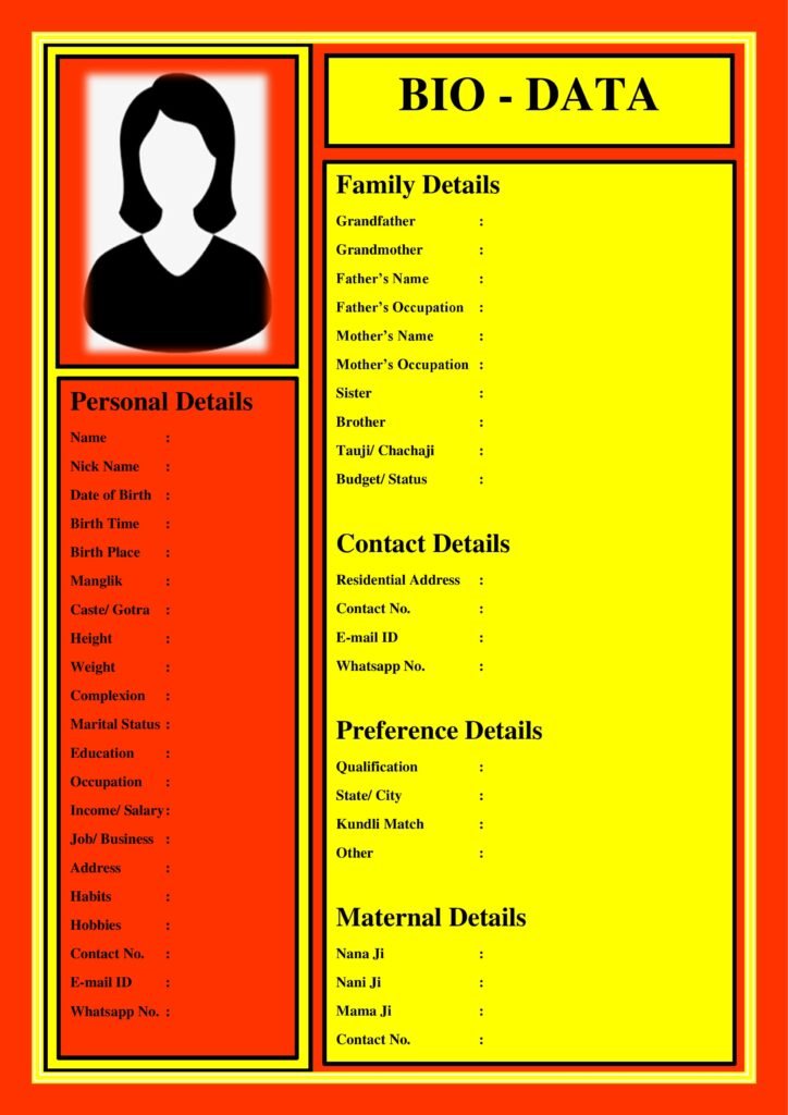 Biodata Format for Teacher/Professor (Download Word .docx)