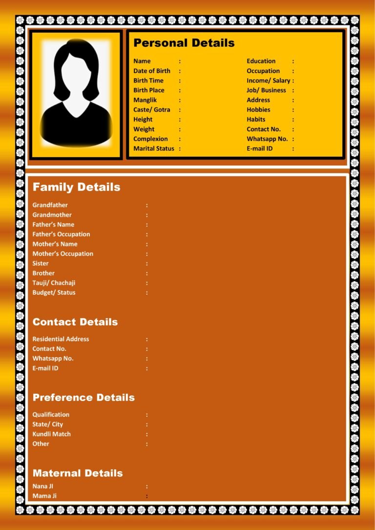 Biodata Template with Editable Background Color (Download Word .docx)