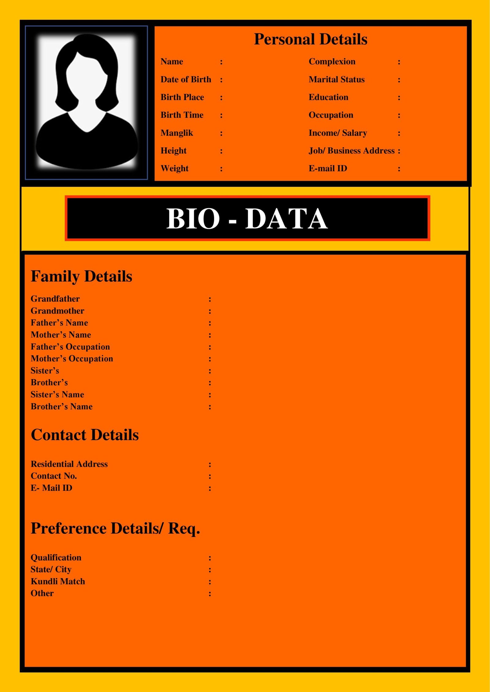 Simple Bio data For Marriage