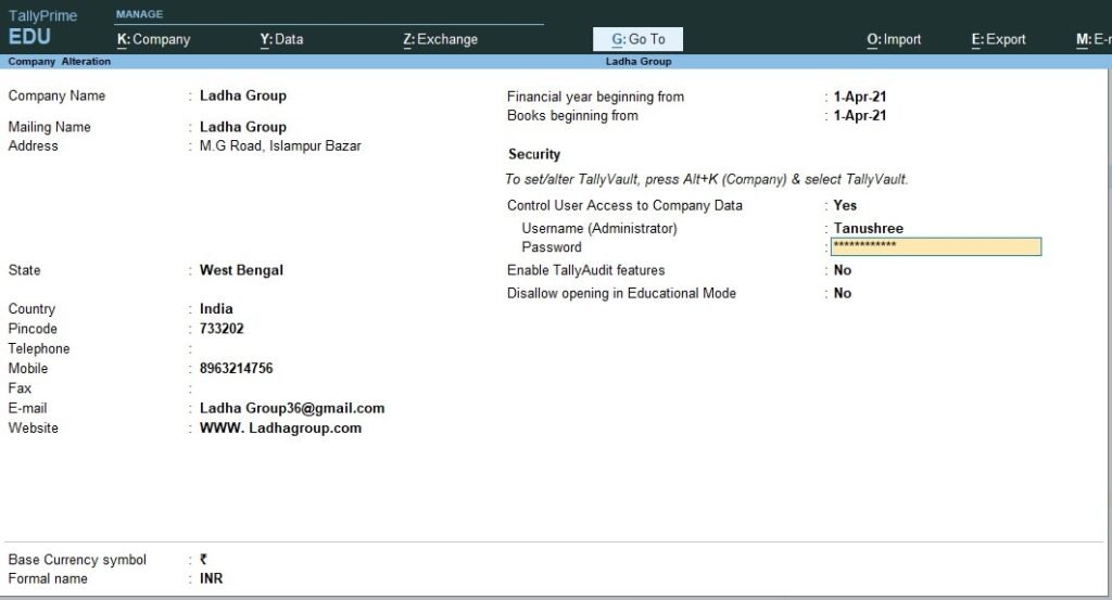 Tally Prime - Create Users and Passwords, Remove Users, Security Levels