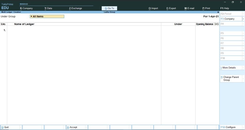 How to Create Multi Ledger in Tally Prime