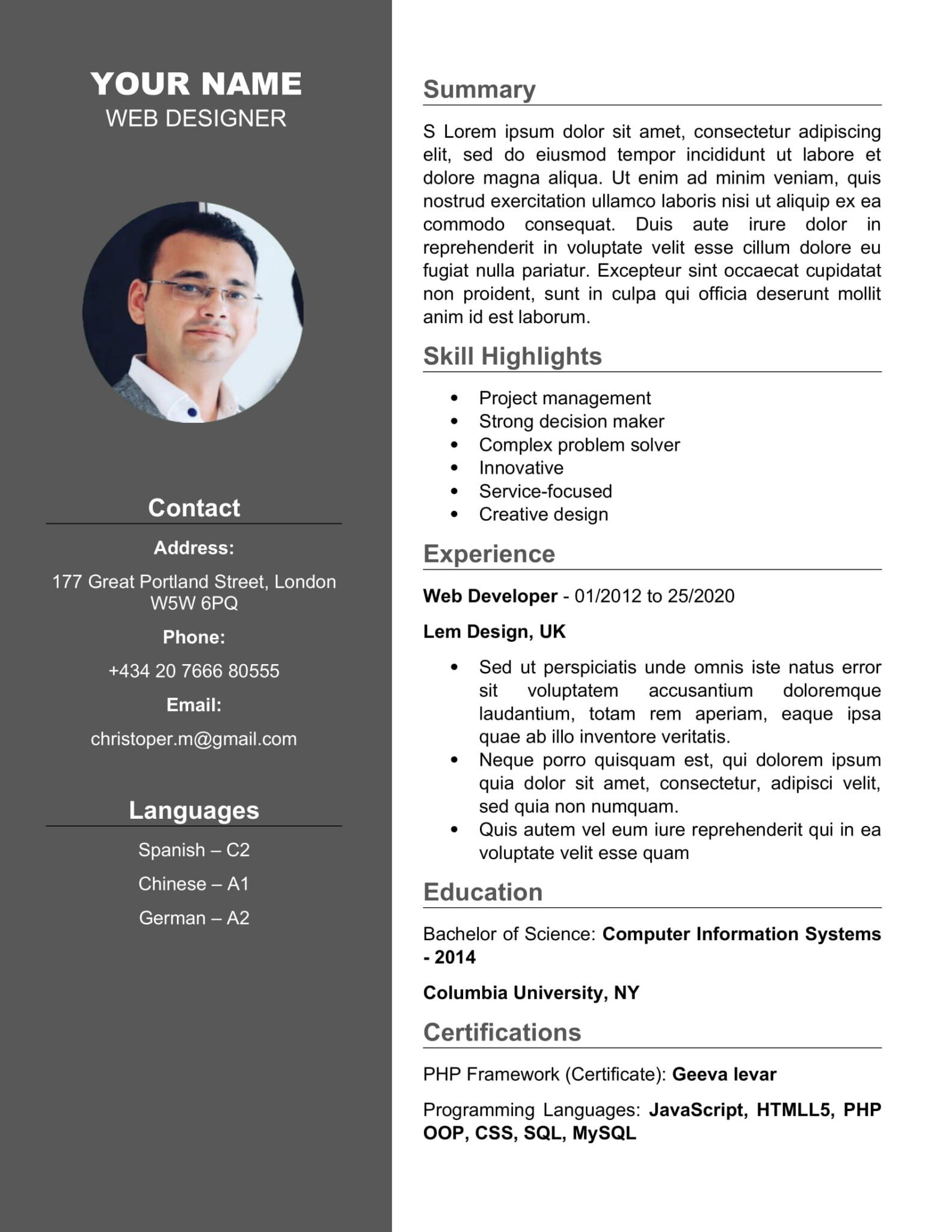 2 Page Resume Template Free Download Word (.docx & .pdf)