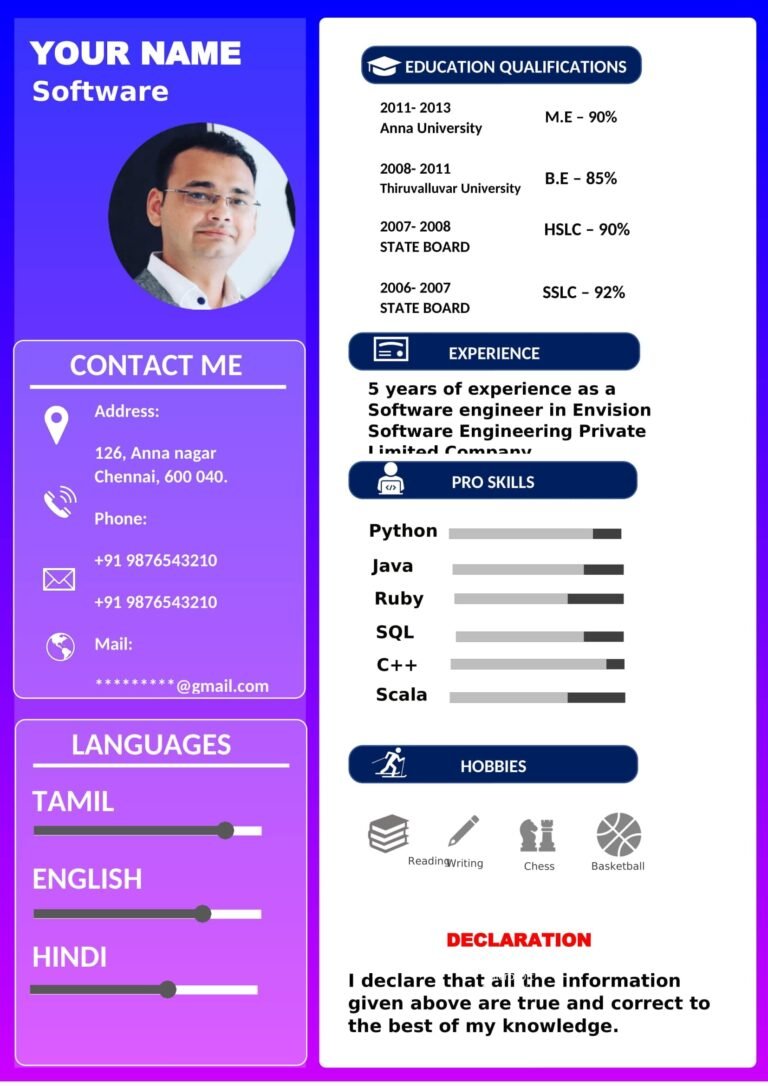 Simple Resume Format Download in MS Word