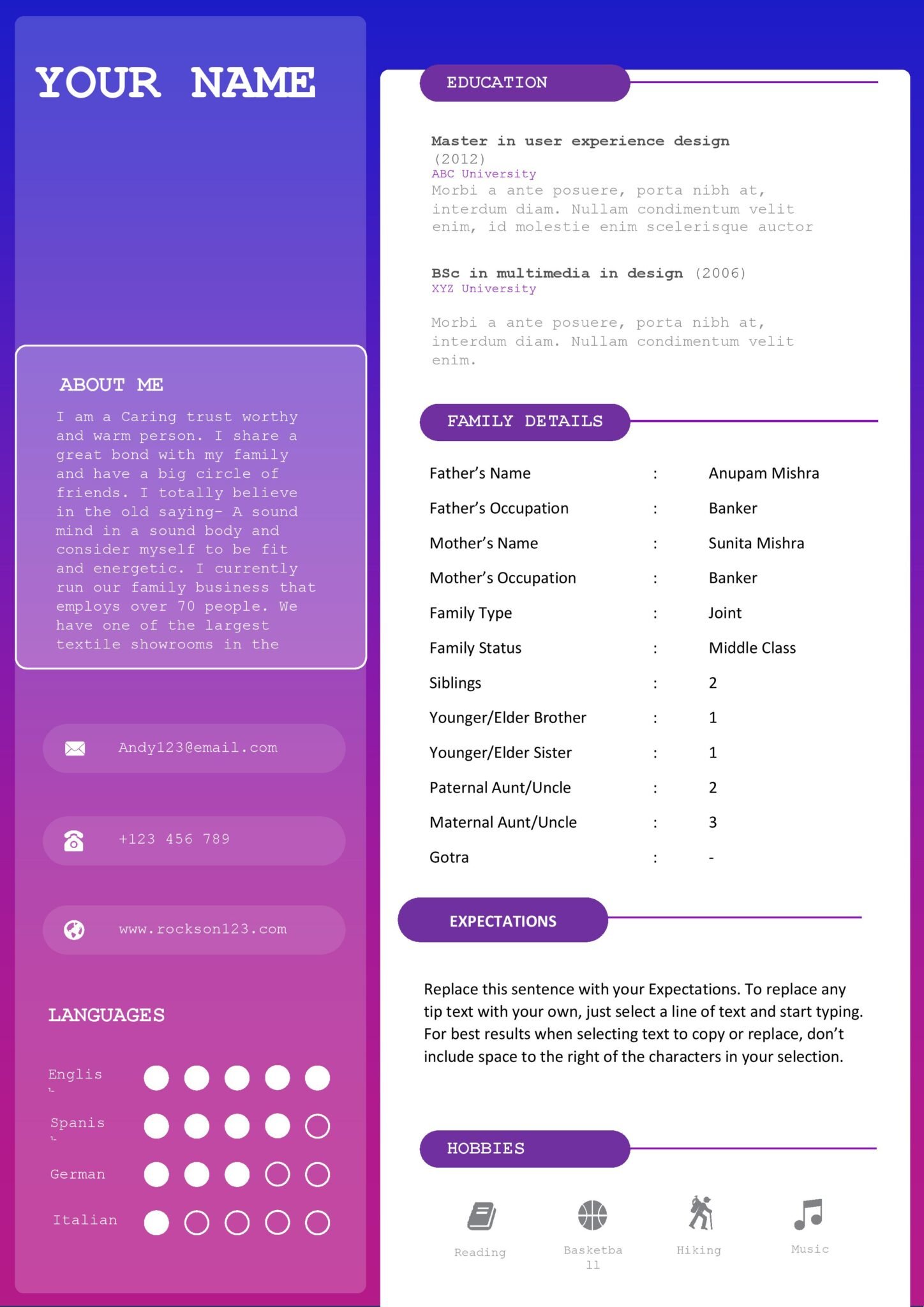 Classic Biodata Format for Marriage (Download Word .docx)
