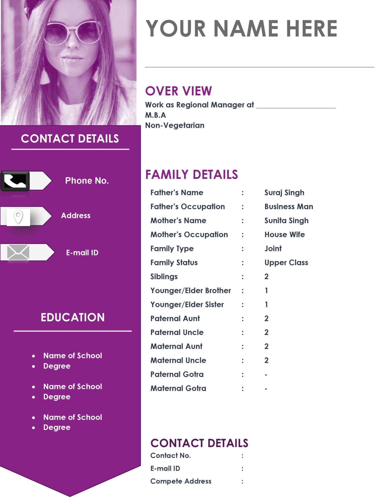 Stylish Marriage Biodata-Word Format (.docx & .PDF) Download
