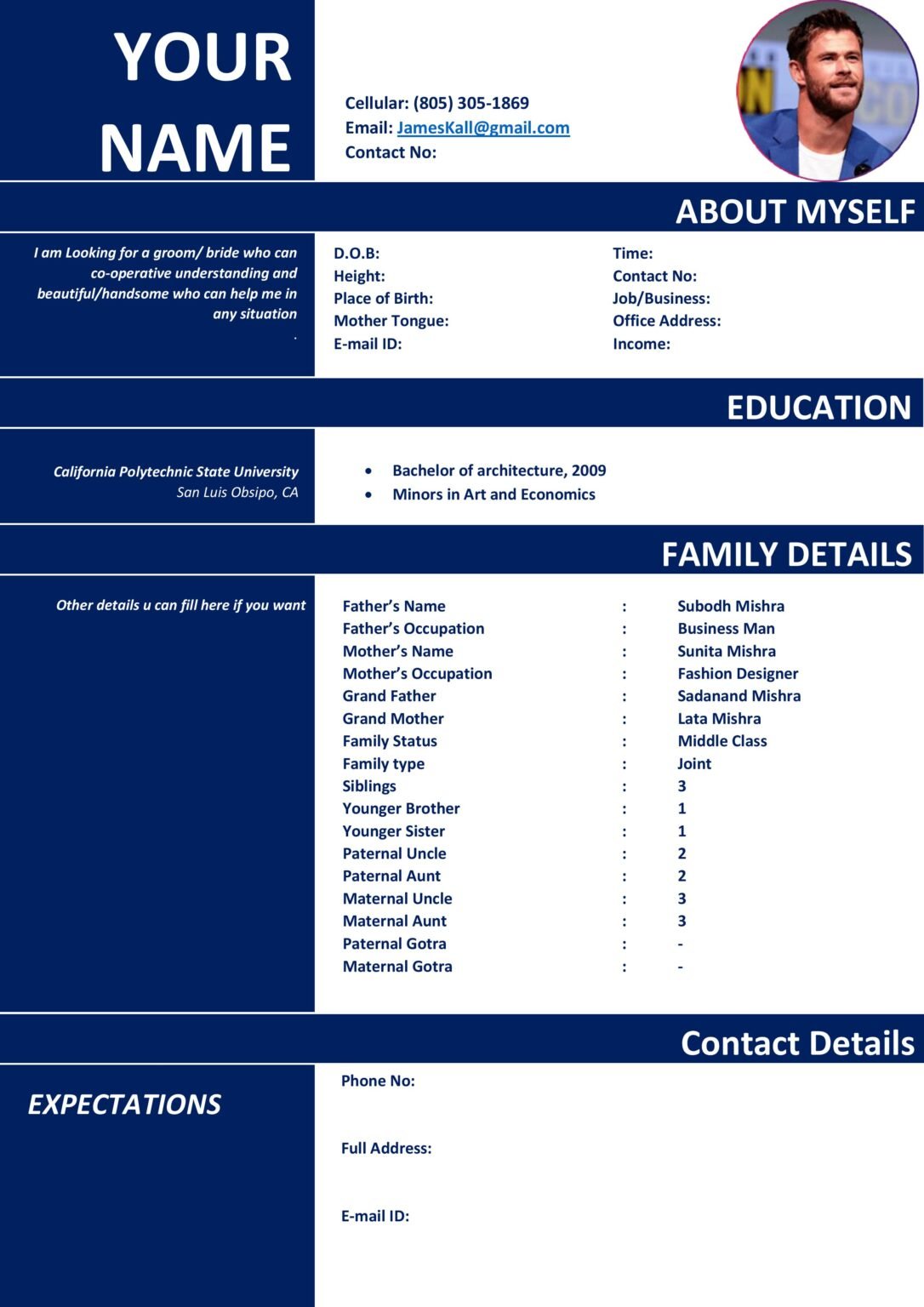 Biodata Format with Editable Font Styles (Download Word .docx)