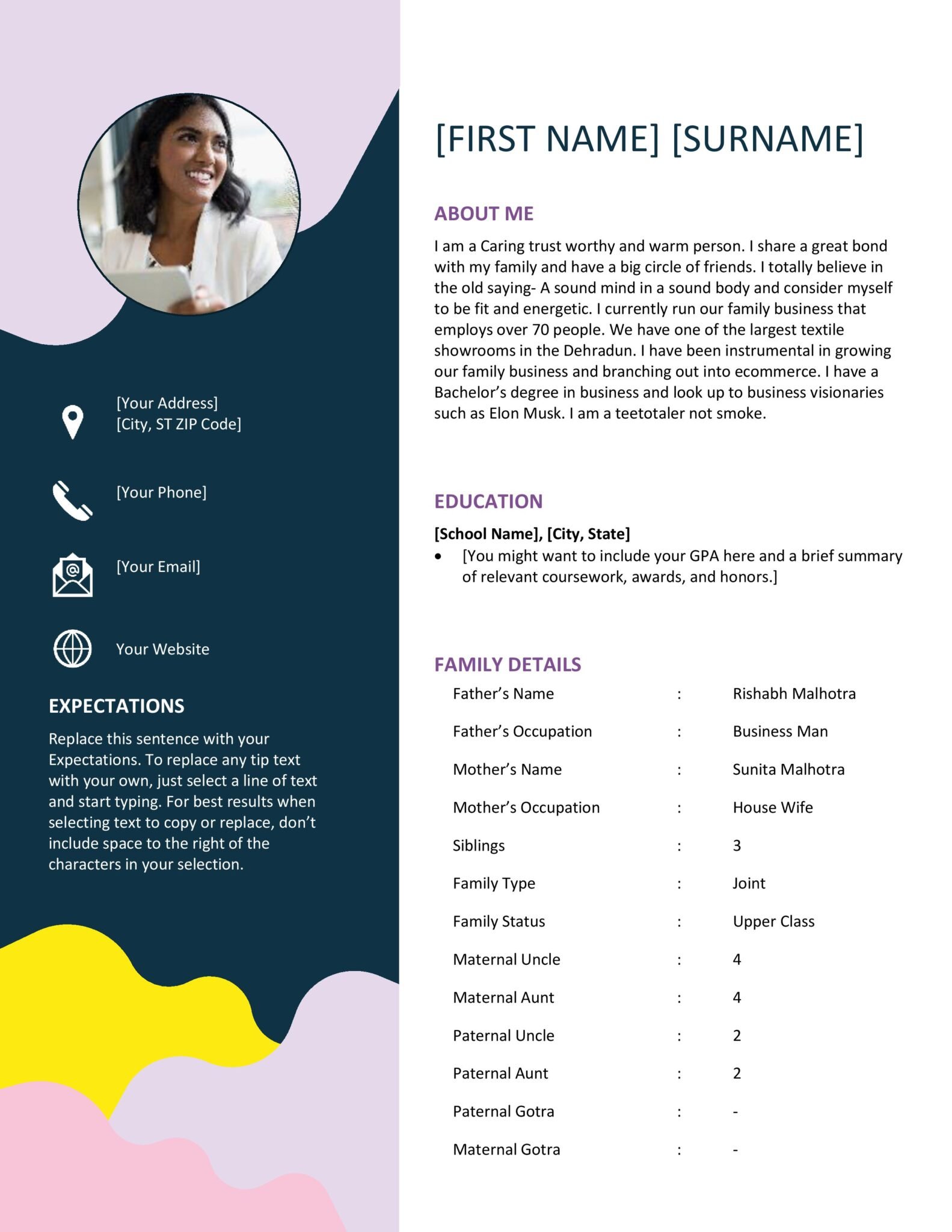 Download - Template For Marriage Biodata (Word-PDF) Editable