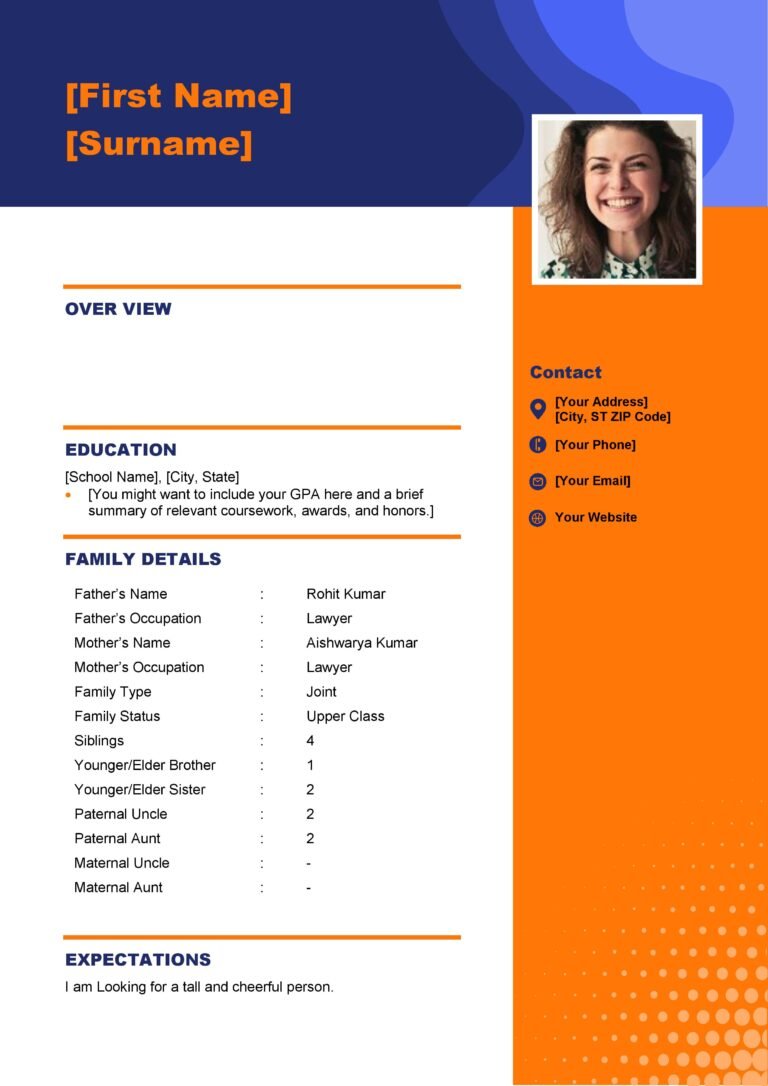 Download - Template For Marriage Biodata (Word-PDF) Editable