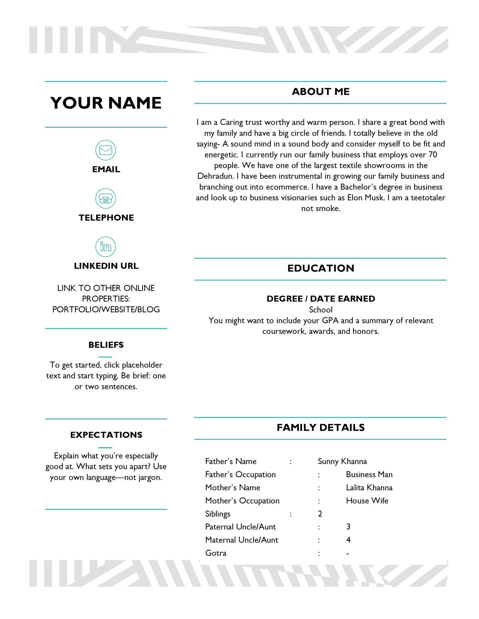 Matrimonial Bio-data Sample for Boy & Girl