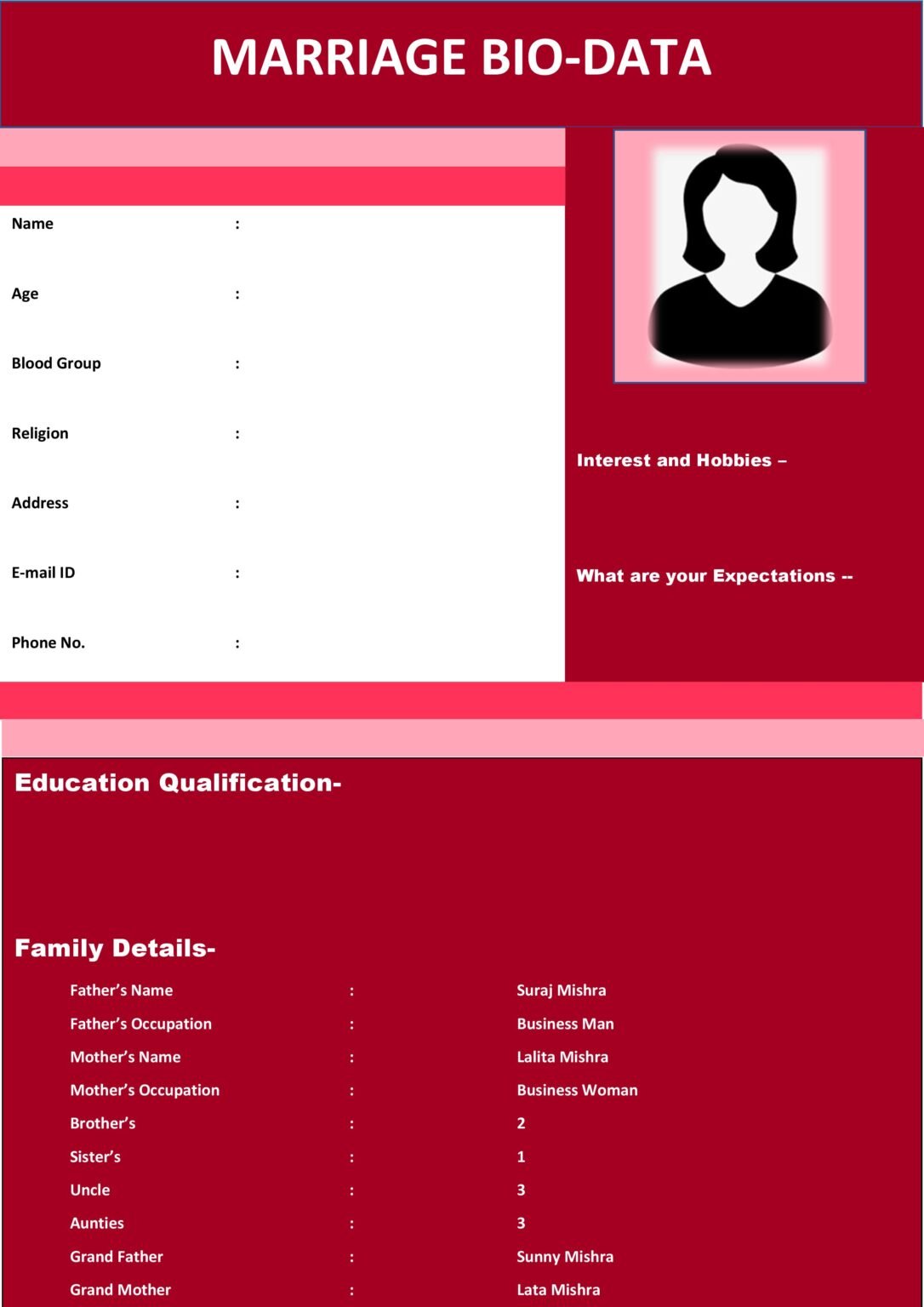 Bio data Format Free Online Marriage Bio data
