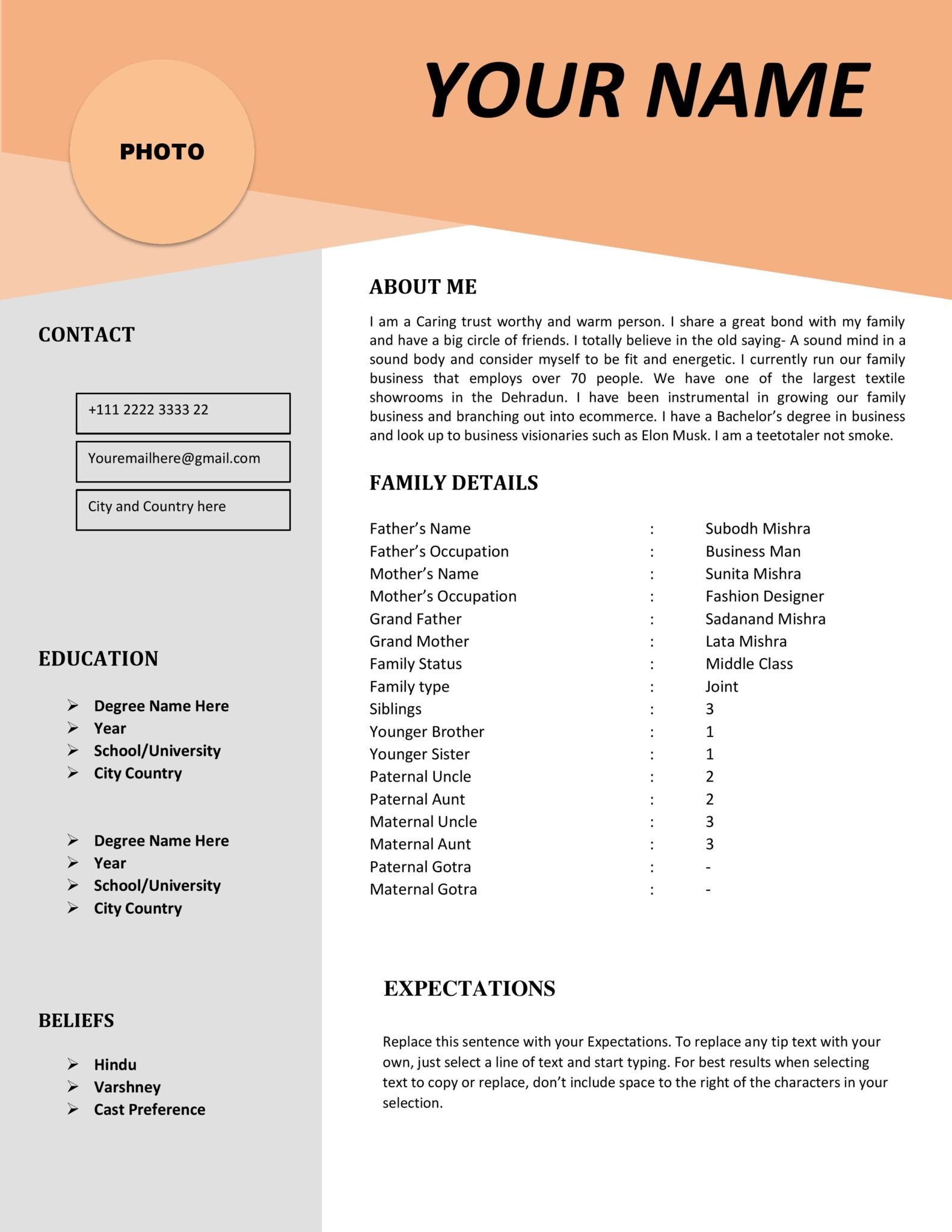 Build impressive bio-data for marriage with MS-WORD for free
