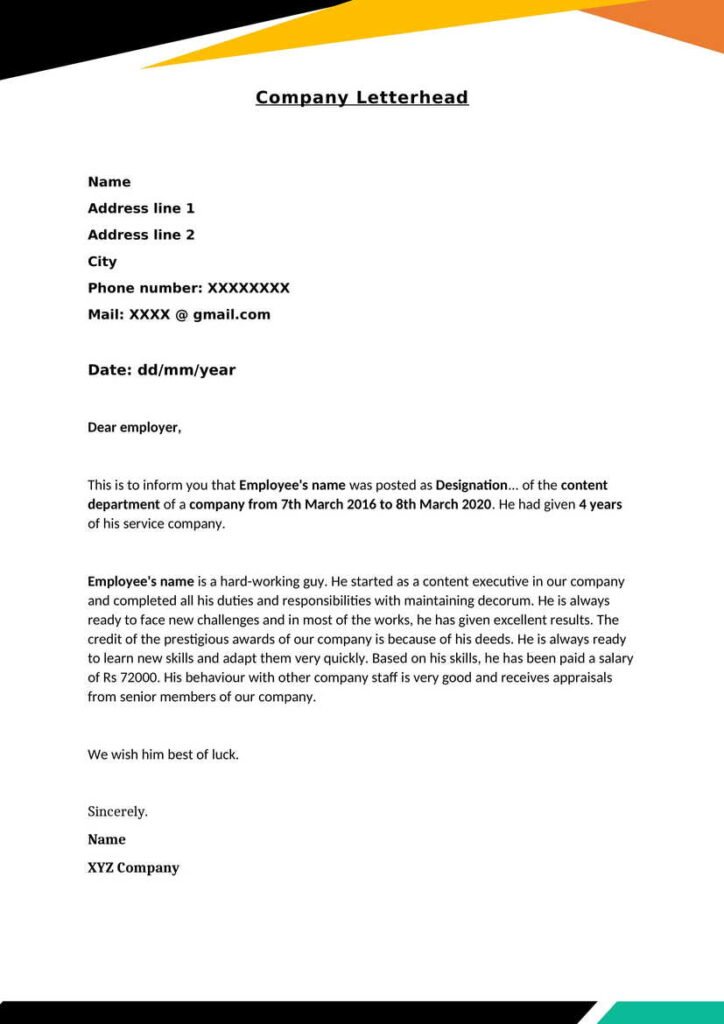 Experience Letter Template Free Download in Word (.docx)