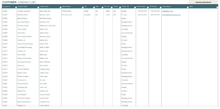 Contact List Template In Excel (Download.xlsx)
