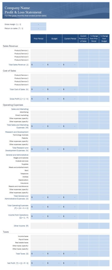 Small Business Profit and Loss Statement Template In Excel (Download.Xlsx)