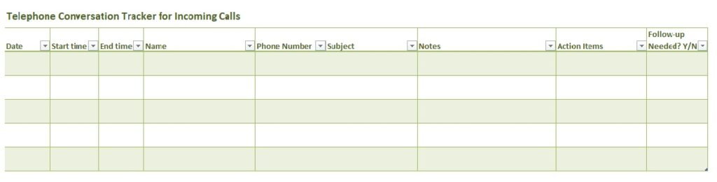 Telephone Conversation Tracker (for incoming and outgoing calls ...