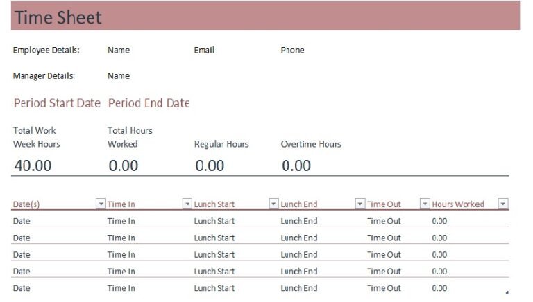 Time Sheet (weekly) Template In Excel (Download.xlsx)