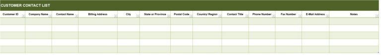 Basic Customer Contact List Template In Excel (Download.xlsx)