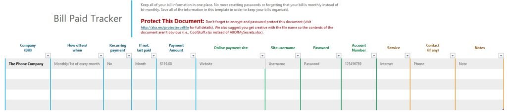 Bill Paid Tracker Template In Excel (Download.xlsx)