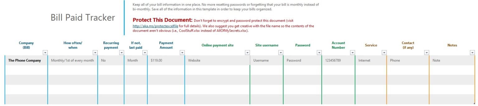 Bill Paid Tracker Template In Excel (Download.xlsx)