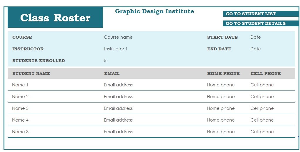Class Roster Template In Excel Download xlsx 