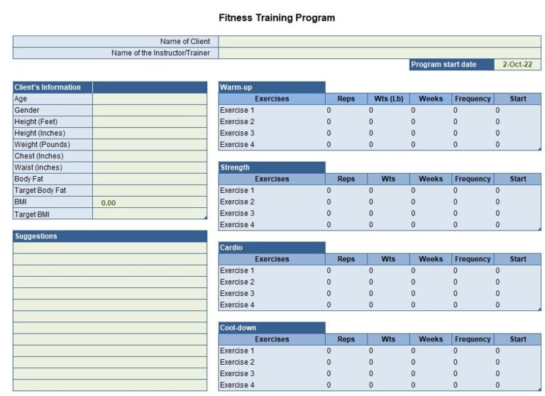 Exercise Planner Template In Excel Download xlsx 