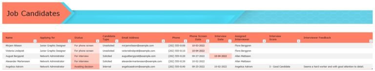 Job Candidates Tracker Template In Excel (Download.xlsx)