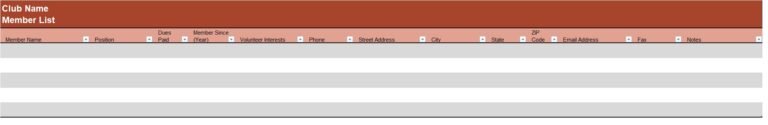 Membership List Template In Excel (Download.xlsx)