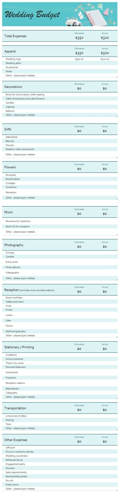 Wedding Budget Expenses Comparison Template In Excel (Download.xlsx)
