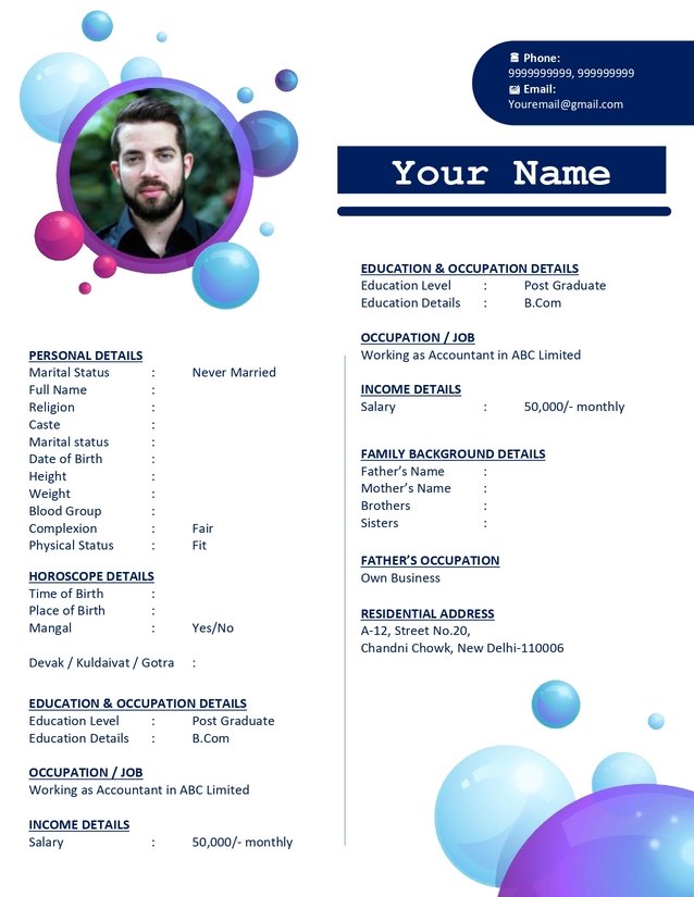 Stylish Marriage Biodata-Word Format (.docx & .PDF) Download
