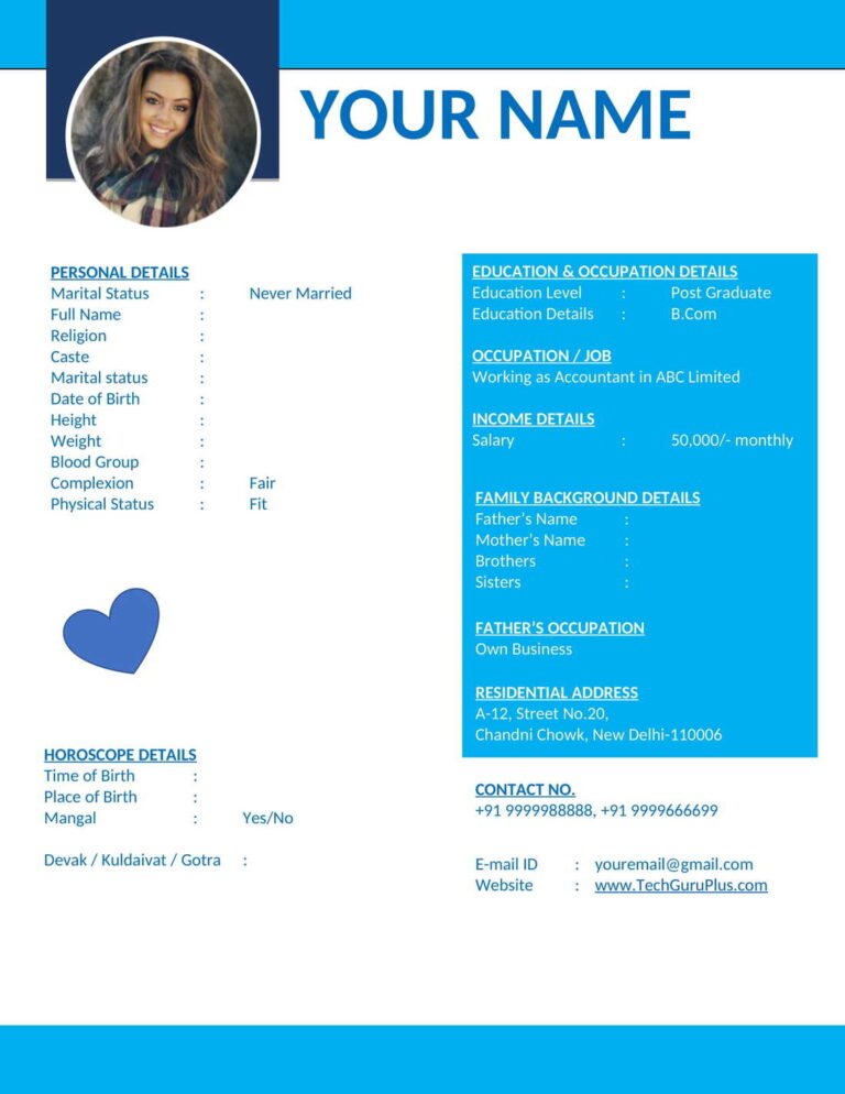 Latest Marriage Biodata Format (Word & PDF) Download