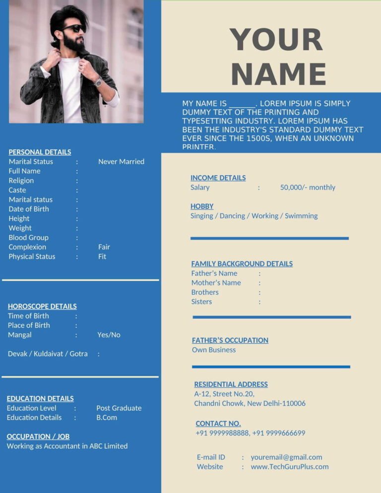 Download - Marriage Biodata Sample (Word-PDF) Editable
