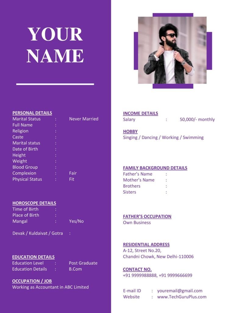 Marriage Biodata Format with Declaration (Download Word .docx)