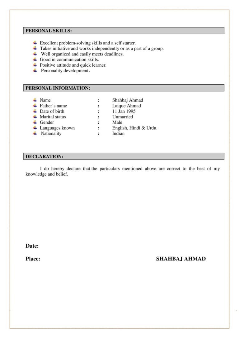 Fresher Resume Format in Word File Download (2 Page-A4 Size)