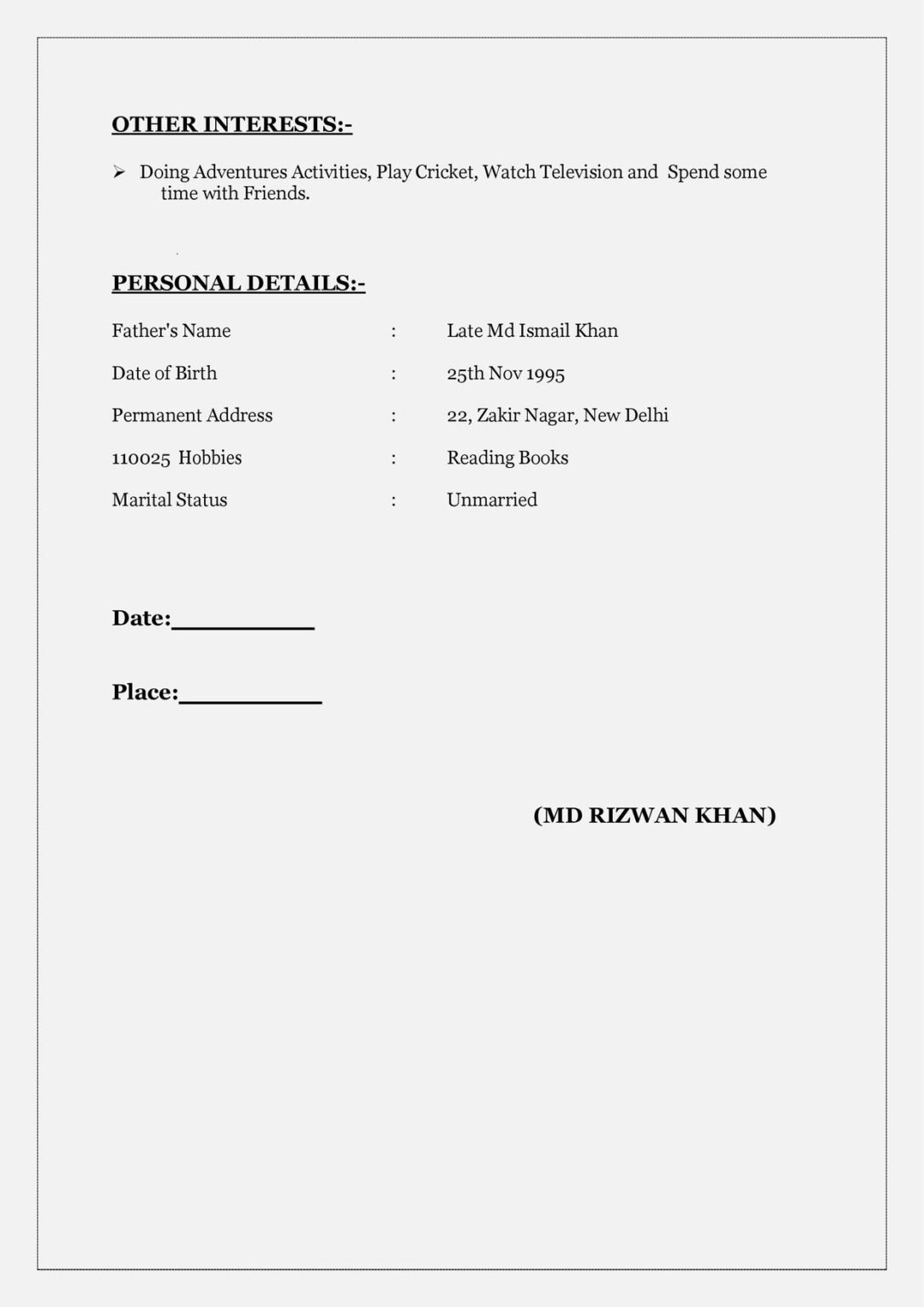 Resume Format For Freshers PDF Word Download (2 Page)