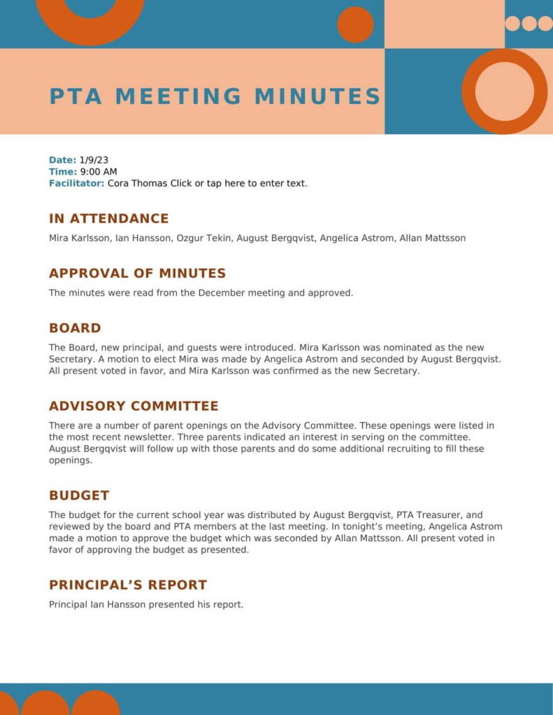 Education minutes Template In Word (.Docx File Download)