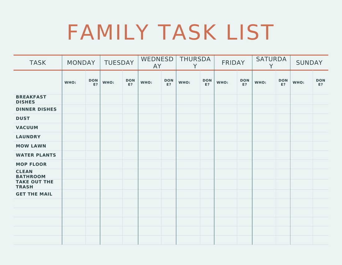 Family Chore Chart Template In Word Docx File Download Family Chore Chart Template In Word Docx File Download